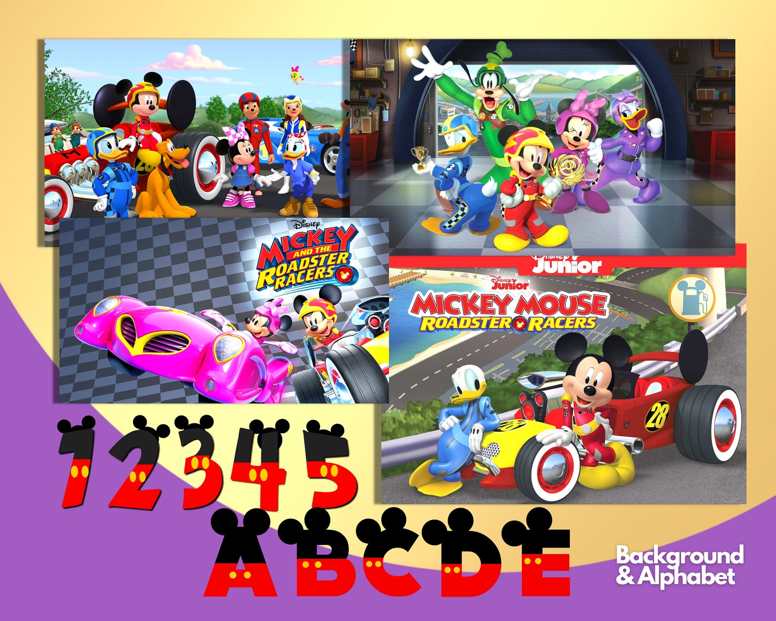 Mickey and Roadster Racers Clipart PNG, Mickey Car Race Font, Mickey ...