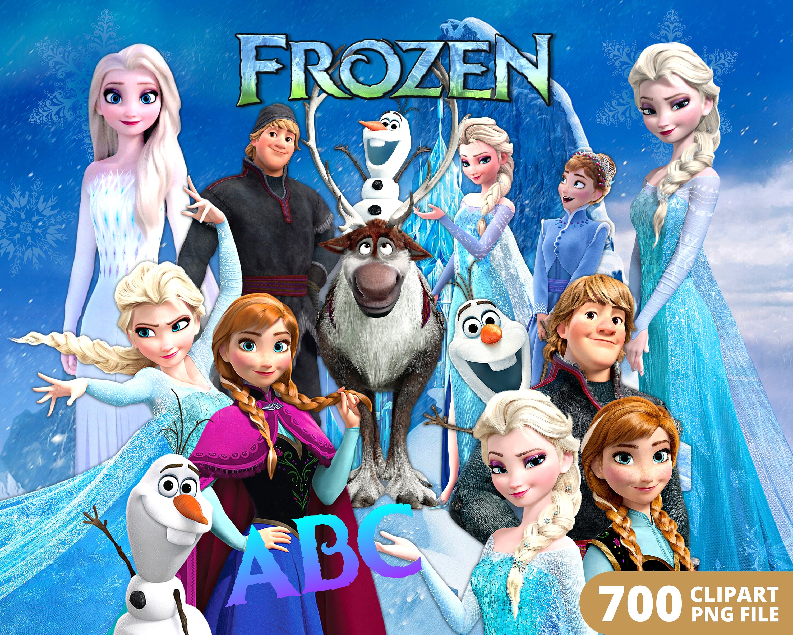 Frozen Digital Papers, Princess Frozen Clipart PNG, Elsa, Anna, Olaf ...
