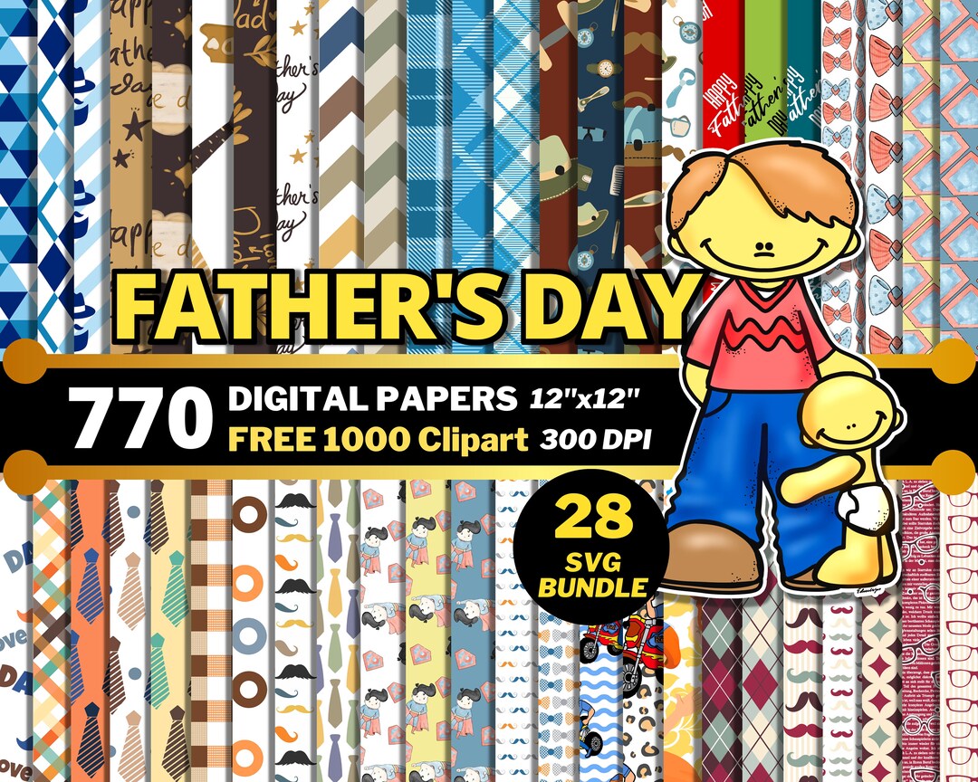 Father’s Day Digital Papers, Happy Father’s Day Clipart PNG, Father ...