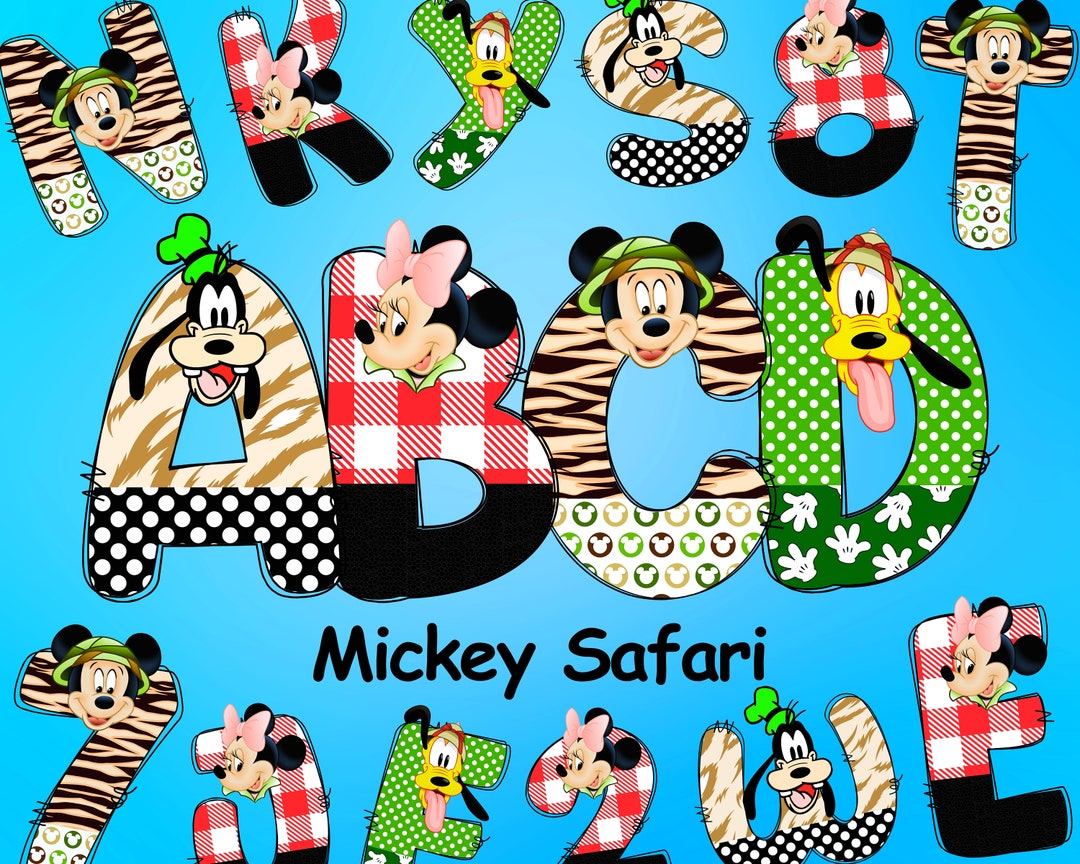 Mickey Safari Doodle Alphabet, Jungle Mickey Character Alphabet, Cute ...