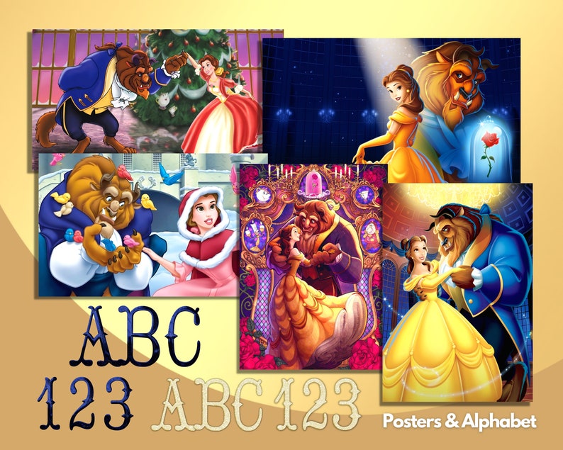 Beauty and Beast Clipart PNG, Princess Belle SVG, Belle Birthday Print ...