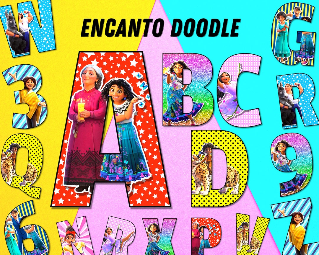 Encanto Doodle Alphabet, Mirabel Doodle Letters, Encanto Alphabet Font ...