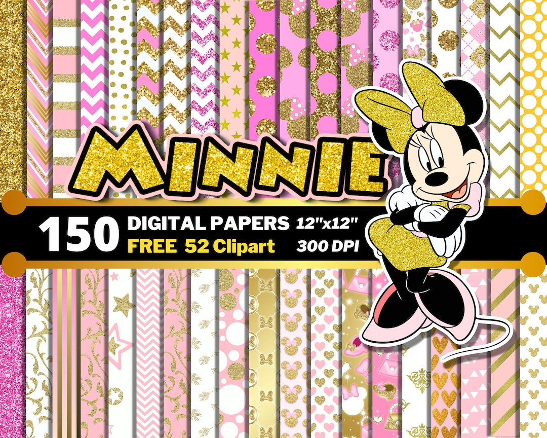 Minnie Mouse Gold Digital Papers, Minnie Mouse Clipart PNG, Seamless ...