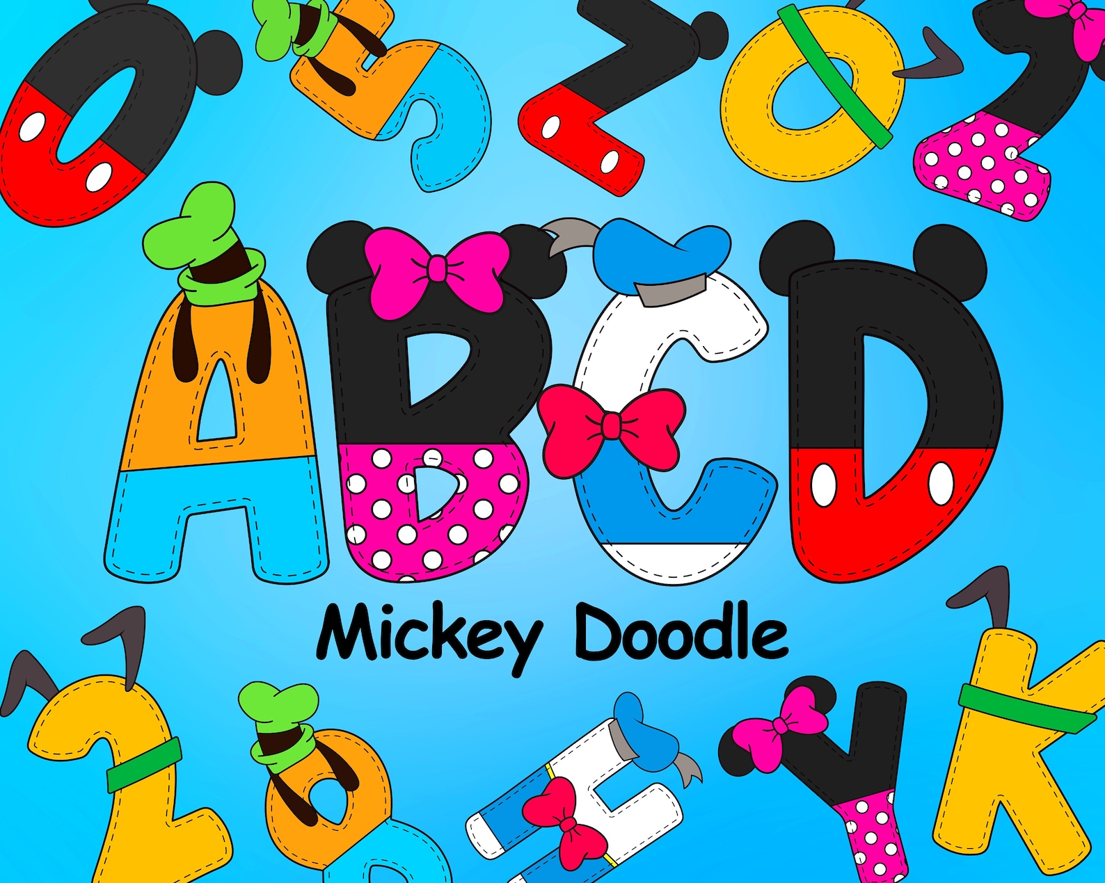 Alfabeto de Mickey Mouse Doodle, Alfabeto del personaje Mickey, Letras ...