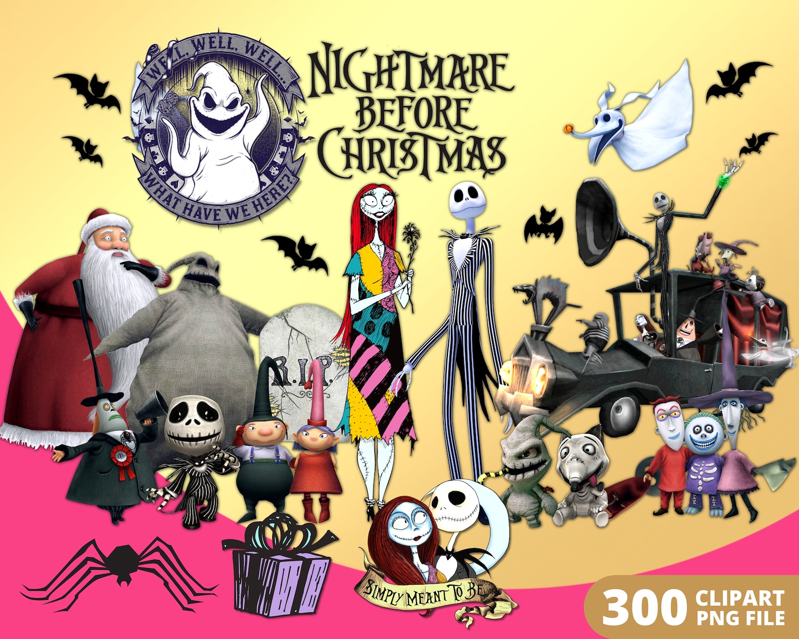 Nightmare Before Christmas Digital Papers, Jack and Sally Clipart PNG ...