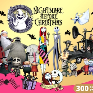 Nightmare Before Christmas Digital Papers, Jack and Sally Clipart PNG ...