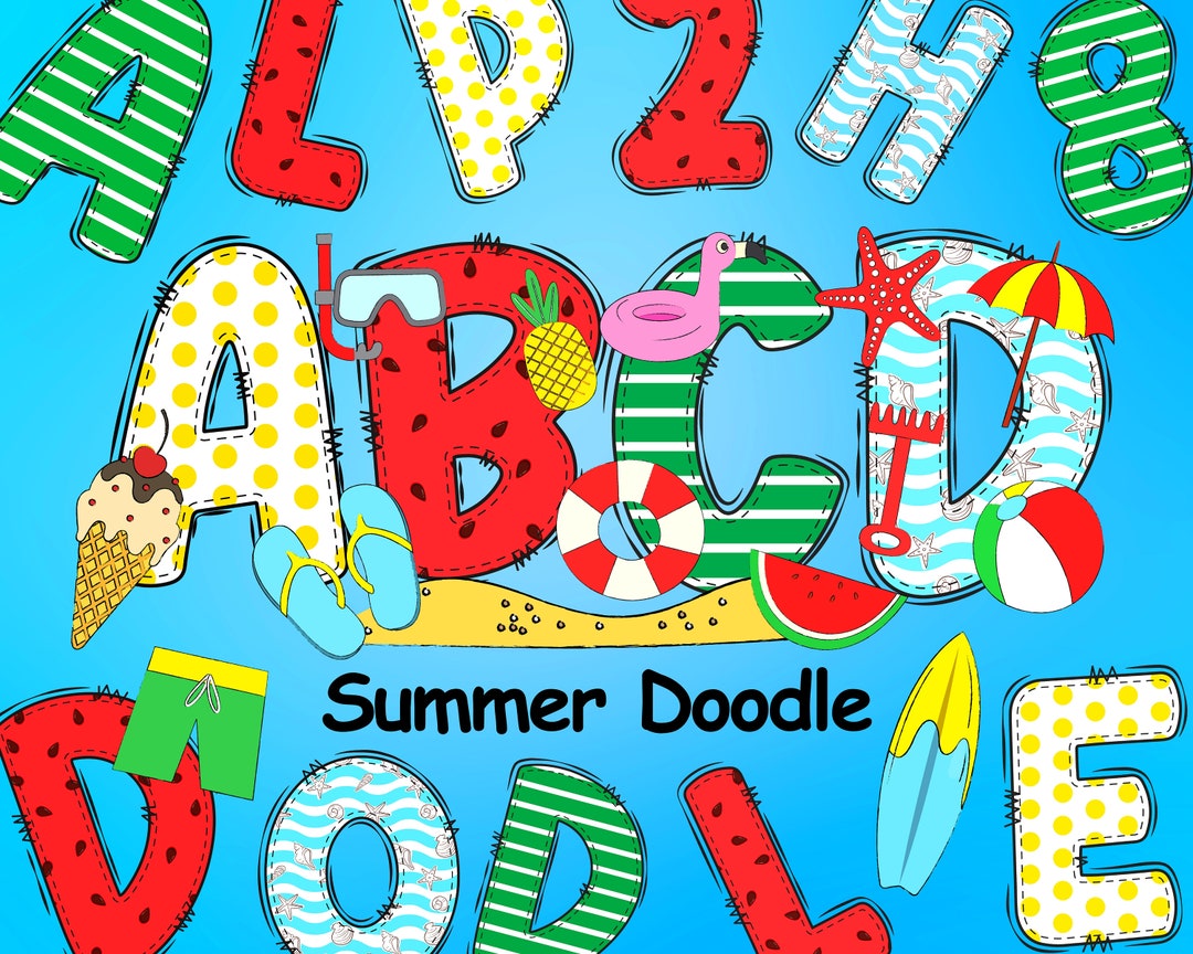 Summer Doodle Alphabet, Summer Alphabet PNG, Summer PNG Letters, Summer ...