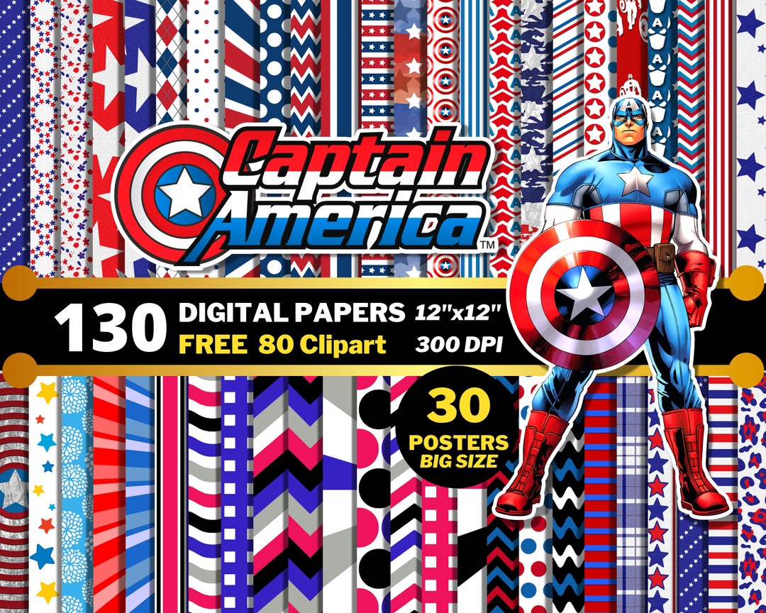 Captain America Digital Papers, Captain America Clipart PNG, Marvel ...