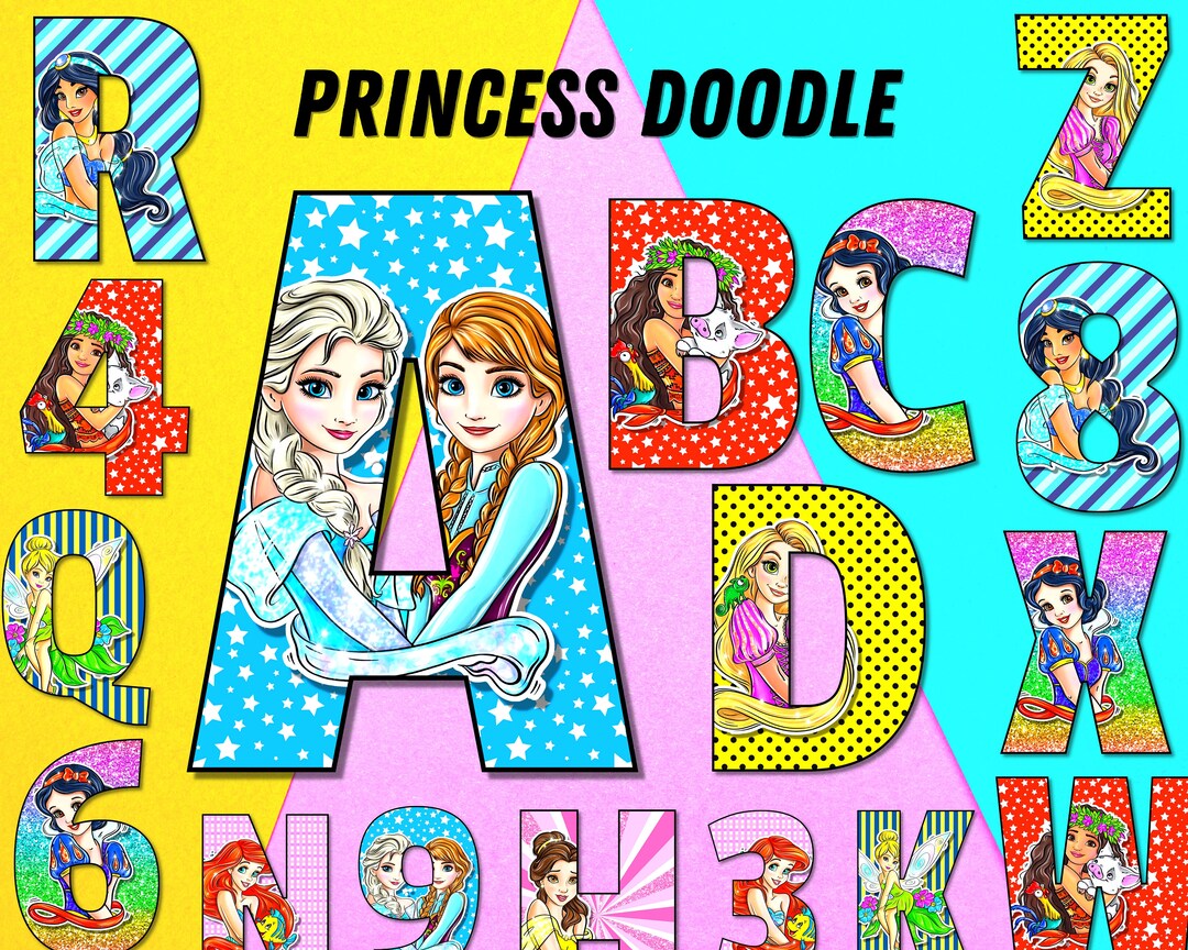 Princess Doodle Alphabet, Frozen Little Mermaid Snow White Tinkerbell ...