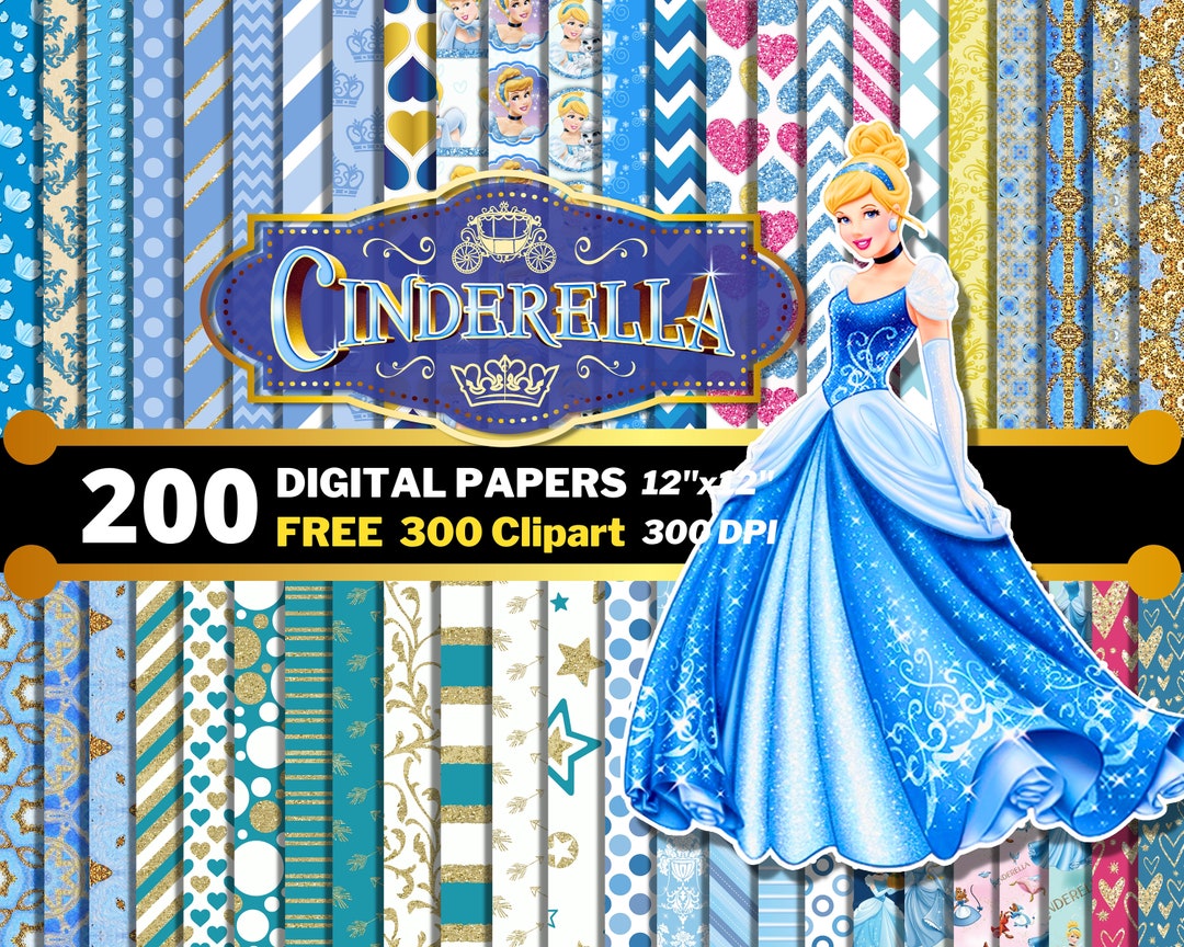 Cinderella Digital Papers, Princess clipart PNG, Gift Wrapping Papers ...