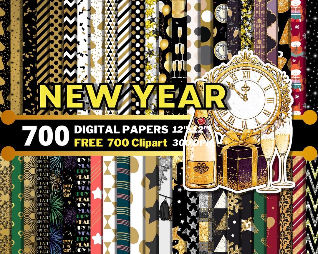 New Year Digital Papers, New Year Holiday Clipart PNG, Fireworks, Stars ...