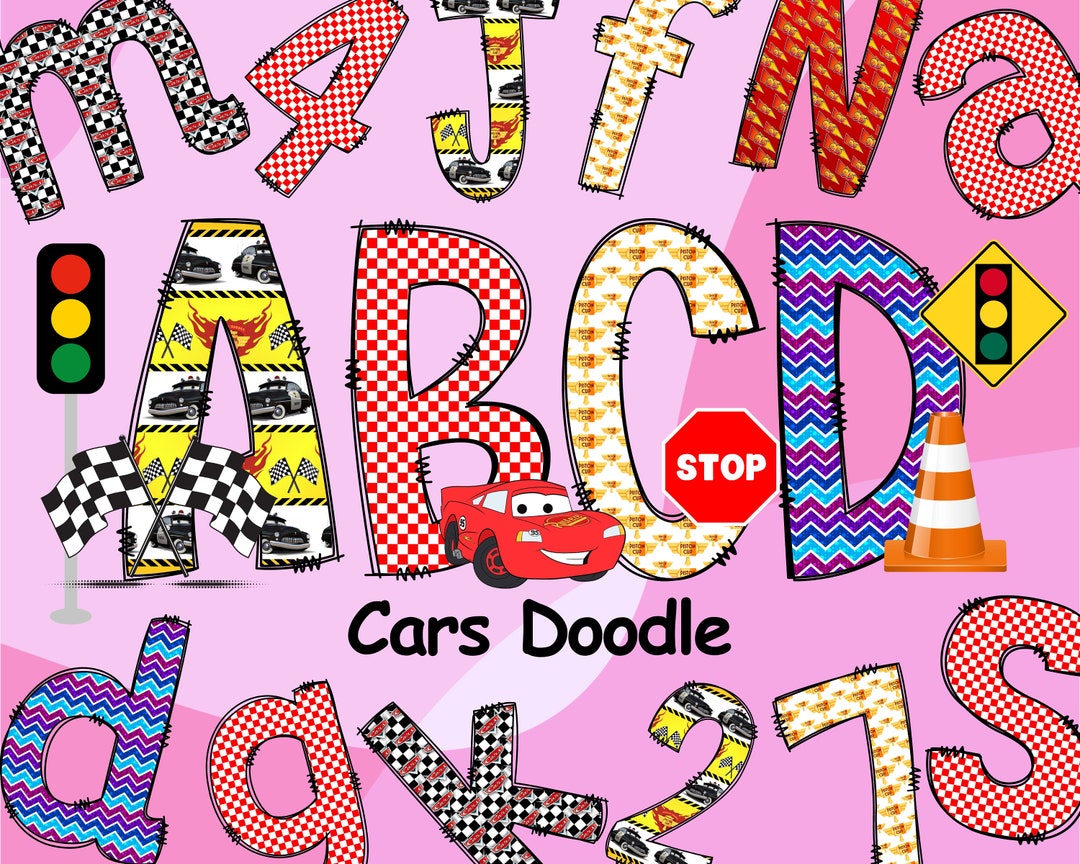 Cars Doodle Alphabet Lightning Mcqueen Cars Mcqueen - Etsy