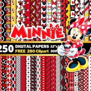 Minnie Mouse Red Digital Papers, Minnie Mouse Clipart PNG, Gifts ...