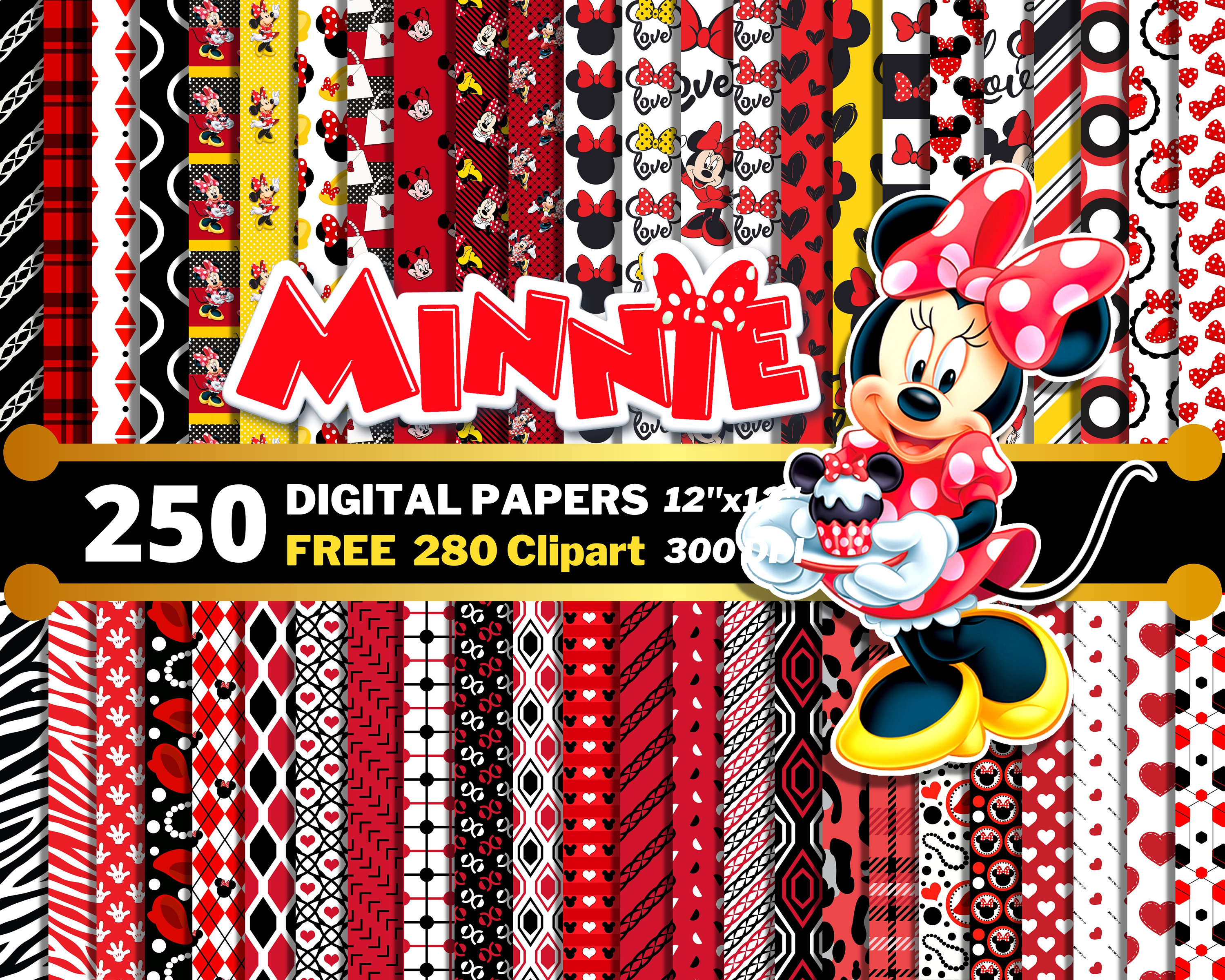 Minnie Mouse Red Digital Papers, Minnie Mouse Clipart PNG, Gifts ...