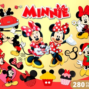 Minnie Mouse Red Digital Papers, Minnie Mouse Clipart PNG, Gifts ...