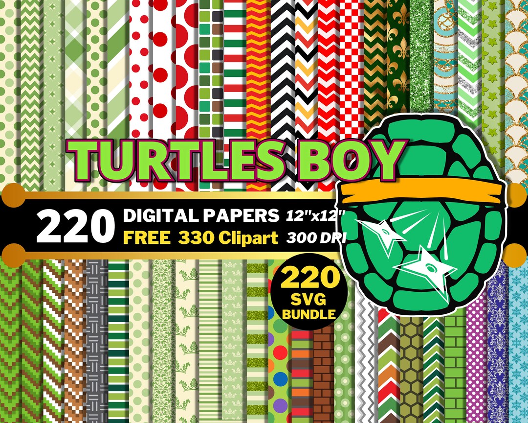 Turtles Boy Digital Papers, Turtles Clipart PNG, Turtles Wrapping ...