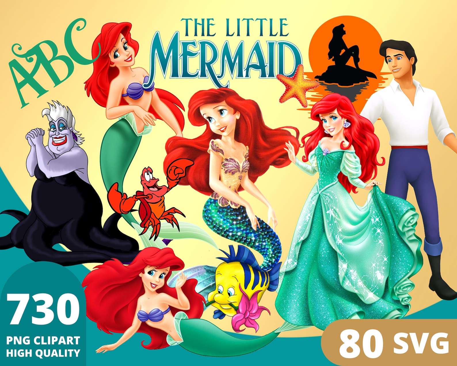 Little Mermaid Clipart PNG, Princess Ariel Clipart, Underwater ...