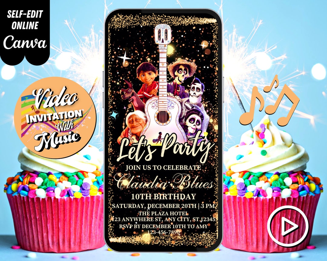Golden Coco Birthday Video Invitation, Coco Musical Video, Miguel ...
