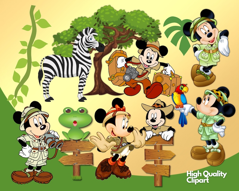 Mickey Safari Clipart PNG, Safari Mickey PNG, Jungle Mickey Stickers ...
