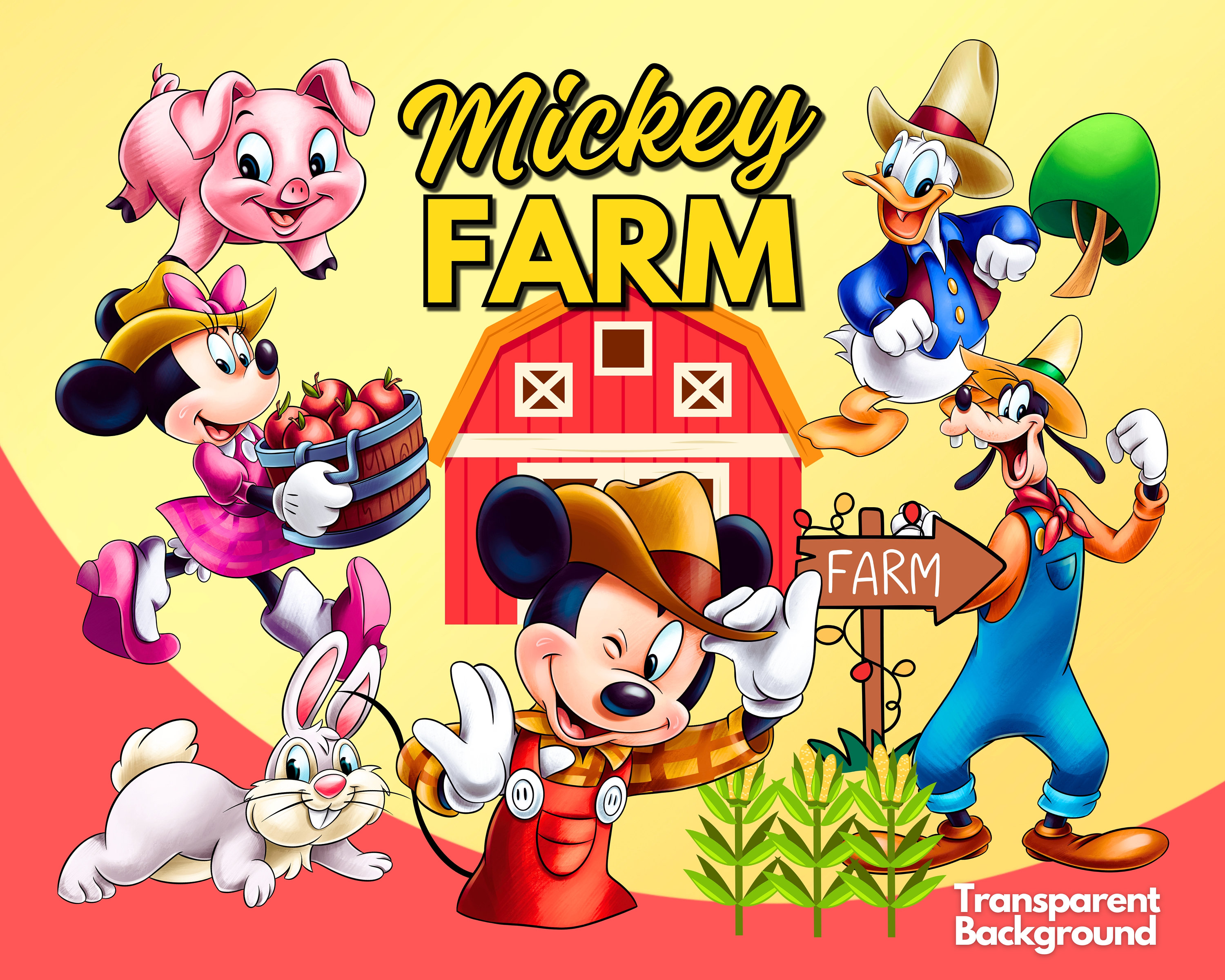 Mickey Farm Clipart PNG, Mickey Farm Theme, Mickey and Friends, Daisy ...
