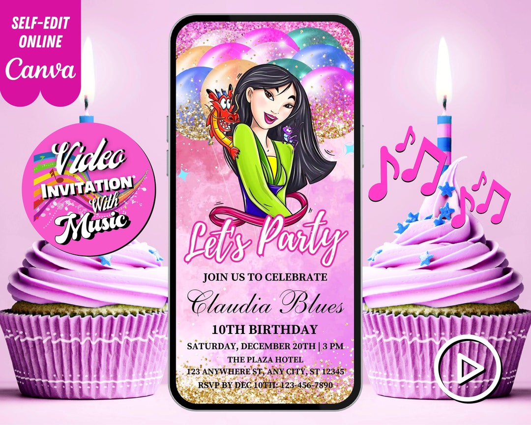 Princess Mulan Birthday Video Invitation, Mulan Video Evites, Princess ...