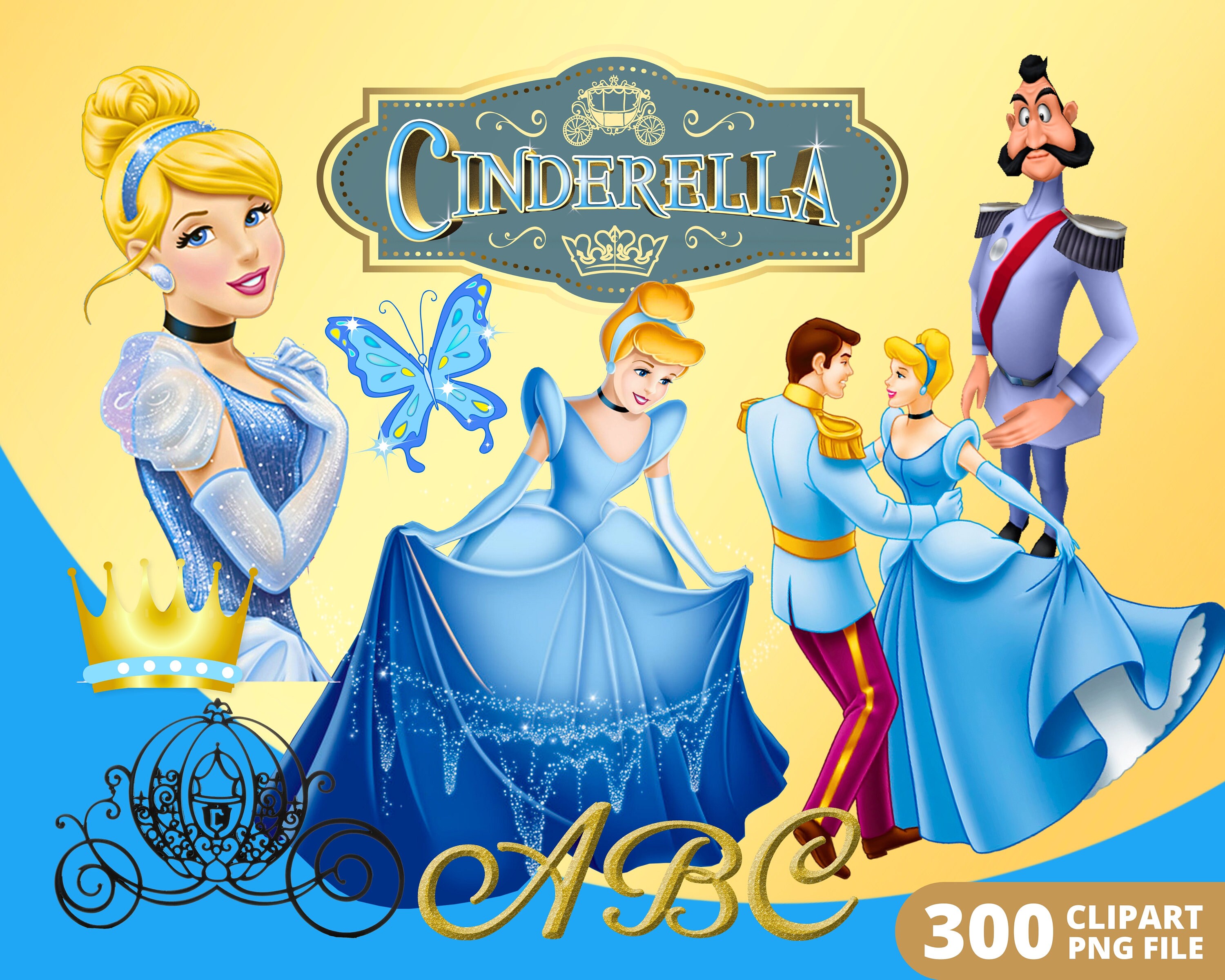 Cinderella Digital Papers, Princess clipart PNG, Gift Wrapping Papers ...