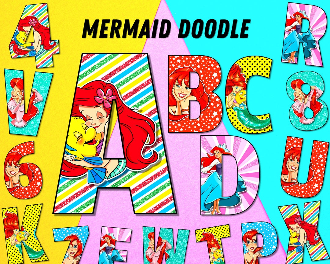 The Little Mermaid Doodle Alphabet, Princess Ariel, Underwater Princess ...
