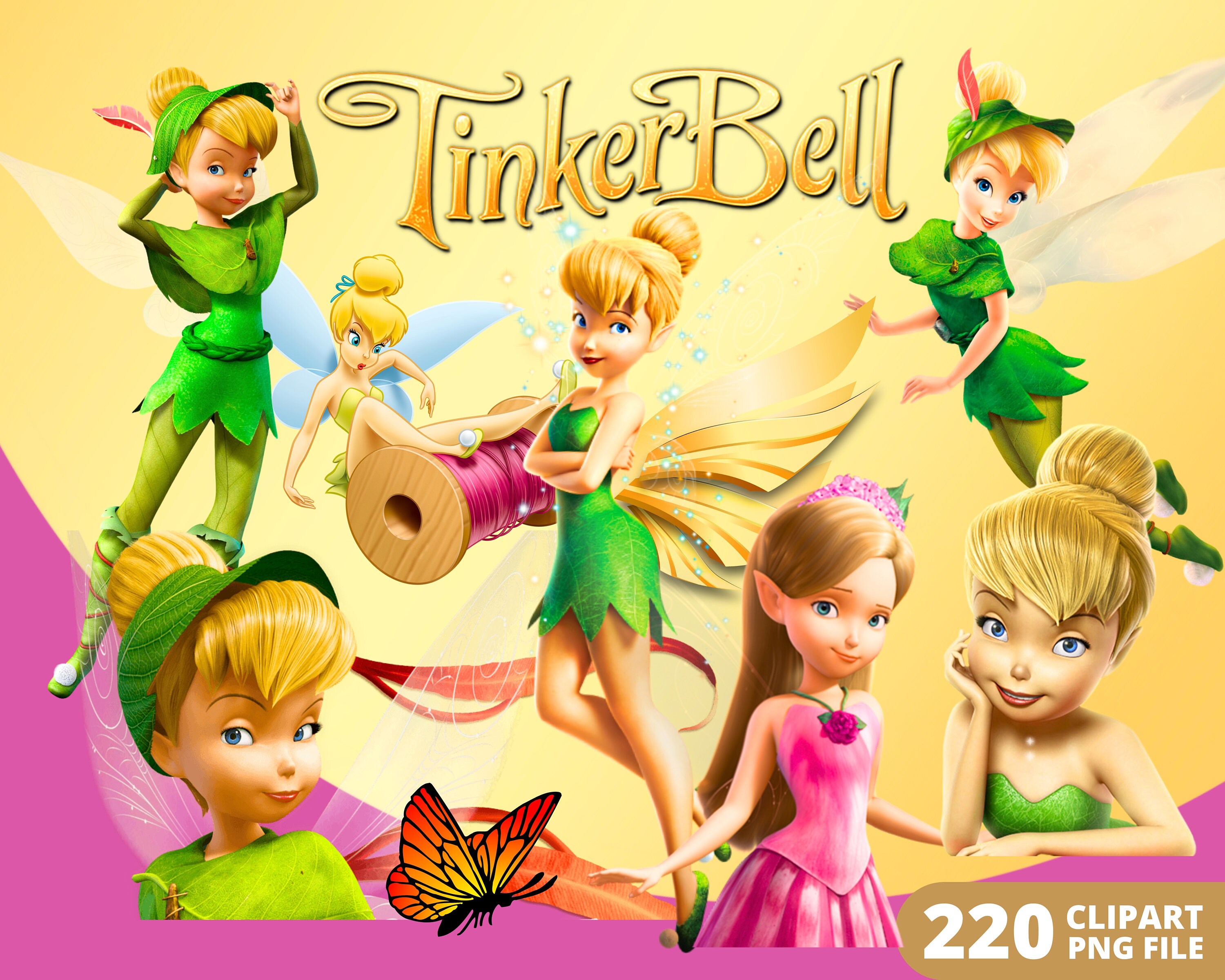 Tinkerbell Digital Papers, Fairies Clipart PNG, Princess Tinkerbell PNG ...
