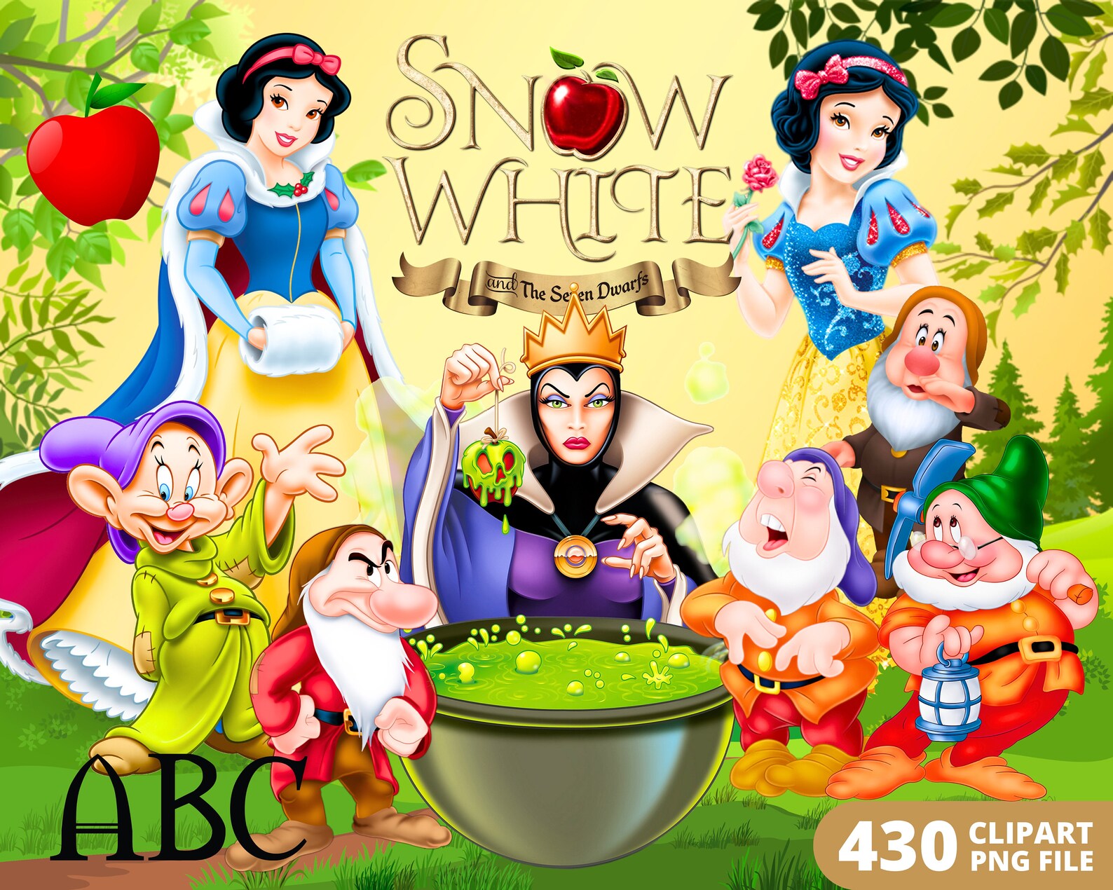 Snow White Digital Papers, Snow White Clipart, Princess Birthday Party ...