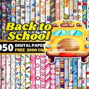 Back to School Digital Papers, School Supplies Clipart PNG, Wrapping ...