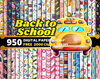 Back to School Digital Papers, School Supplies Clipart PNG, Wrapping ...