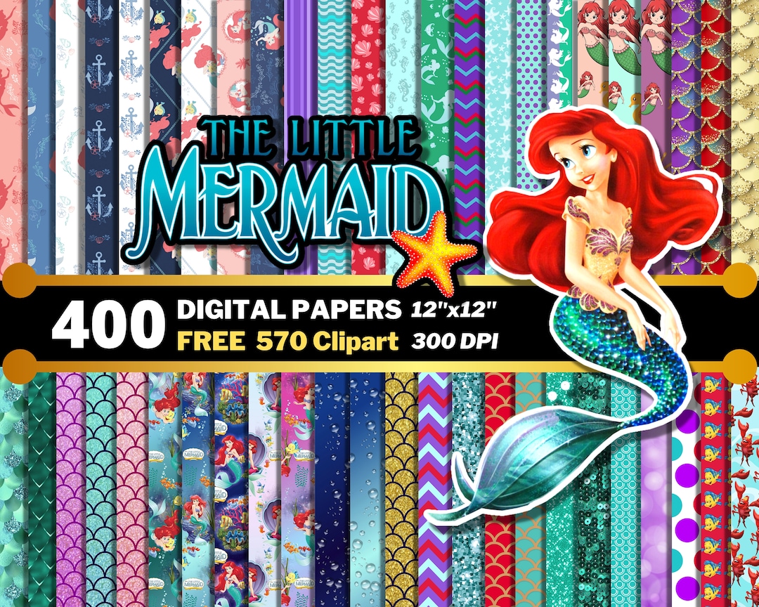 Little Mermaid Digital Papers, Little Mermaid Clipart PNG, Ariel ...