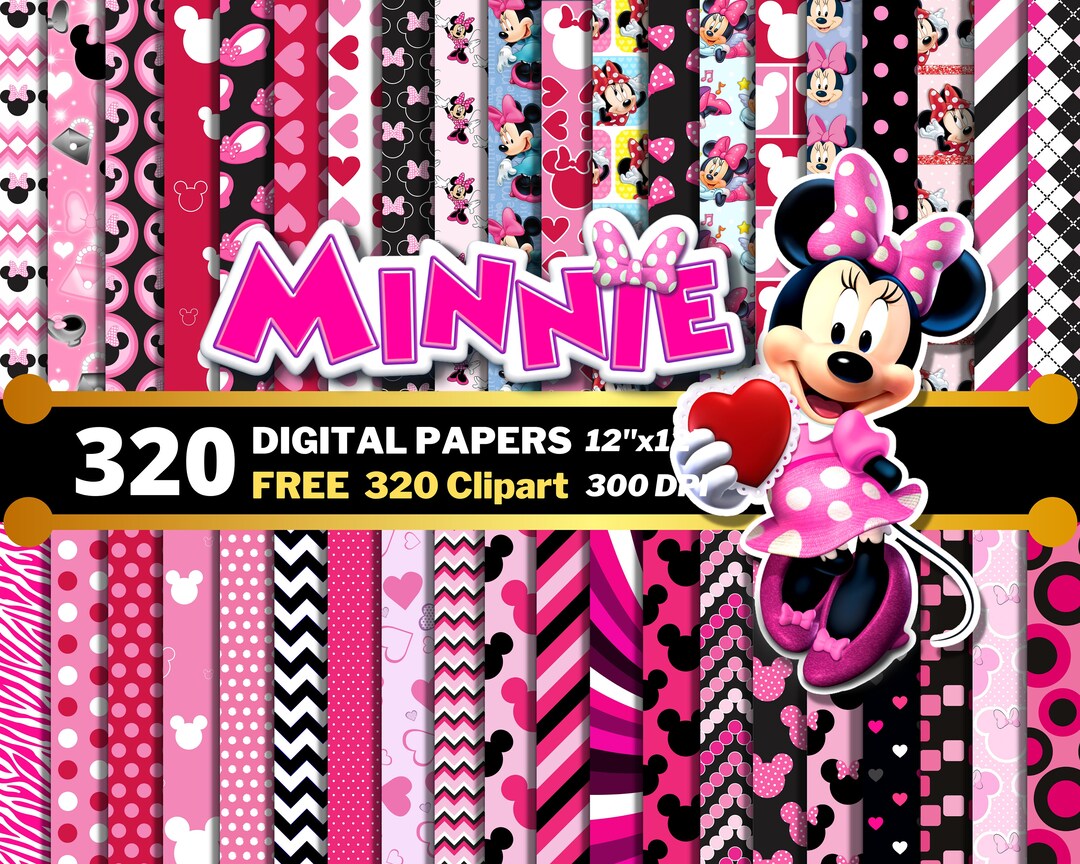 Minnie Mouse Pink Digital Papers, Minnie Mouse Clipart PNG, Gifts ...