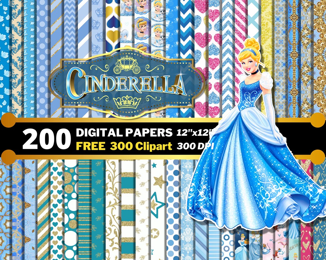 Cinderella Digital Papers, Princessclipart PNG, Gift Wrapping Papers ...