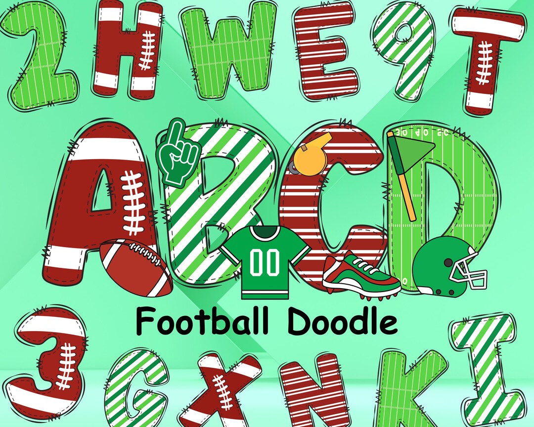 Football Doodle Alphabet, Football Clipart PNG, Football Letters ...