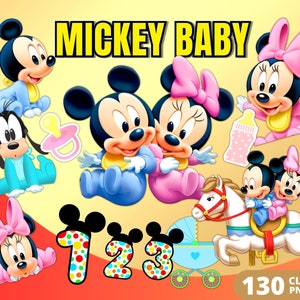 Mickey Baby Digital Papers, Mickey Baby Clipart PNG, Mickey Party Theme ...