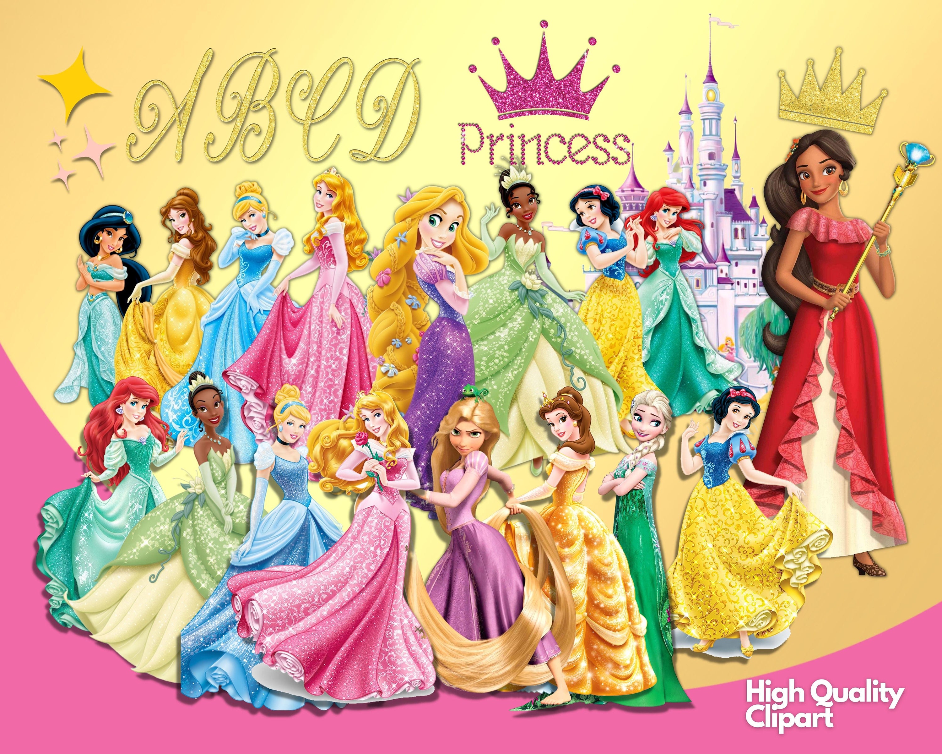 Princess Clipart PNG, Princess PNG Bundle, Cinderella Tiana Raya Belle ...