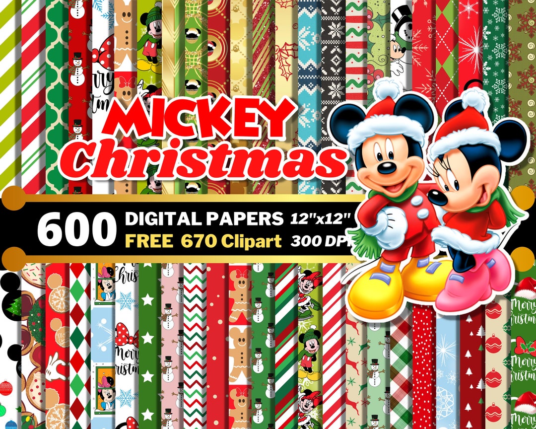 Mickey Christmas Digital Papers, Mickey Christmas Clipart PNG, Mickey ...