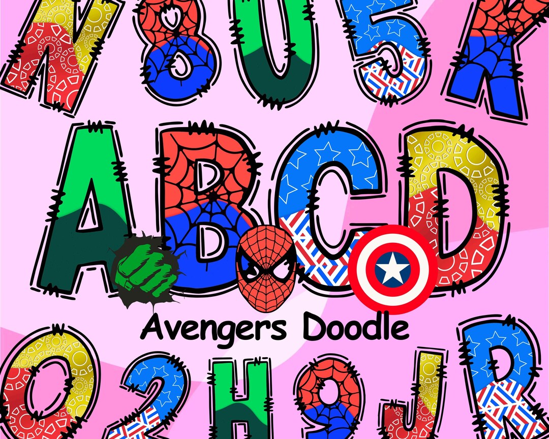 Marvel Avengers Doodle Alphabet, Spider-man, Captain America, Hulk ...