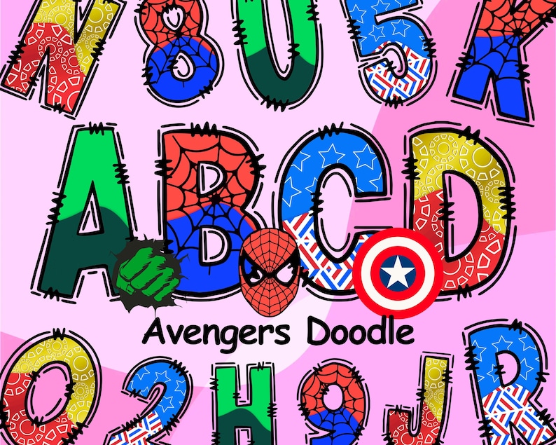 Marvel Avengers Doodle Alphabet, Spider-man, Captain America, Hulk ...