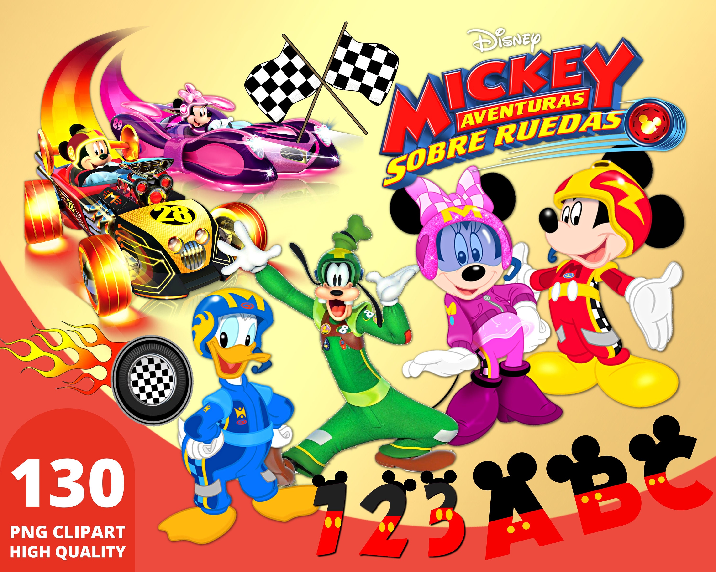 Mickey and Roadster Racers Clipart PNG, Mickey Car Race Font, Mickey ...