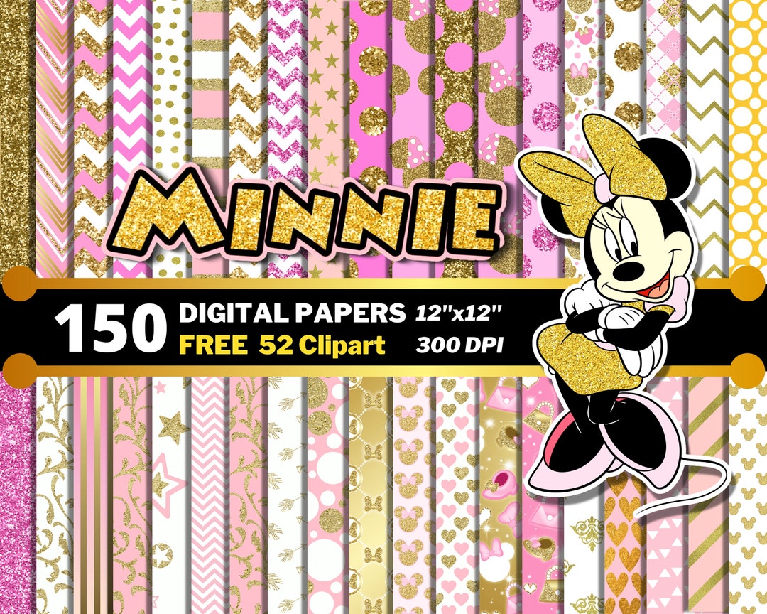 Minnie Mouse Gold Digital Papers, Minnie Mouse Clipart PNG, Seamless ...