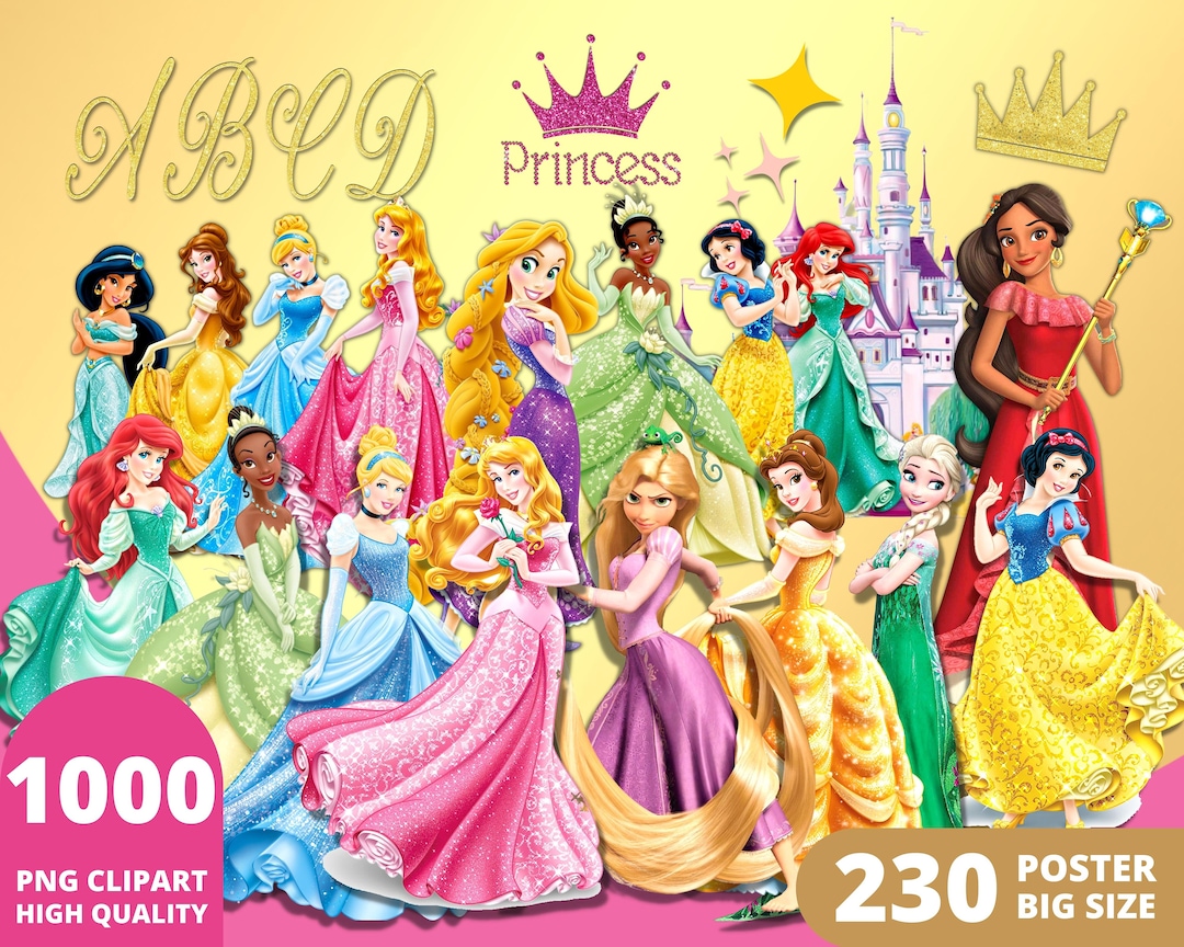 Princess Clipart PNG, Princess PNG Bundle, Cinderella Tiana Raya Belle ...