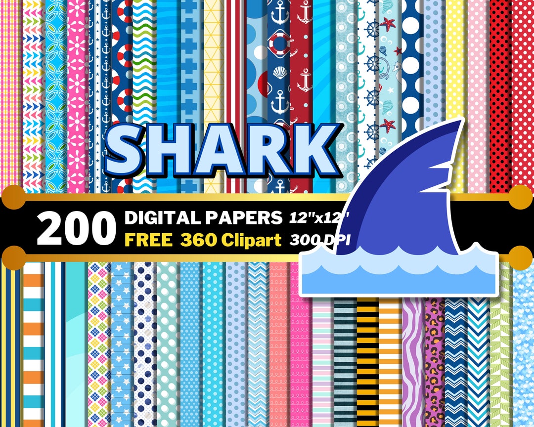 Shark Family Digital Papers, Little Shark Clipart PNG, Shark Birthday ...