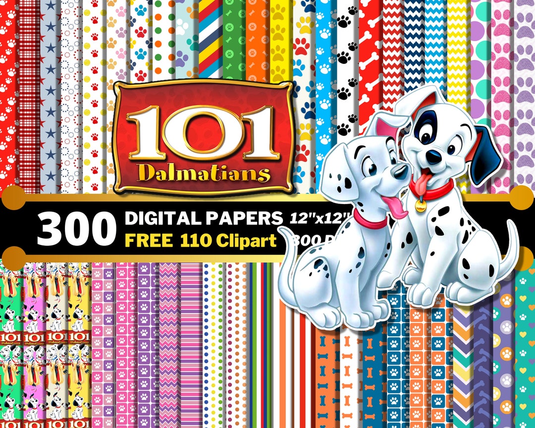 101 Dalmatians Digital Papers, Cruella Puppy Clipart PNG, Dogs Wrapping ...