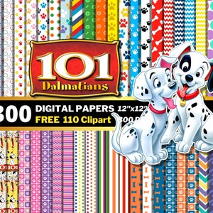 101 Dalmatians Digital Papers, Cruella Puppy Clipart PNG, Dogs Wrapping ...