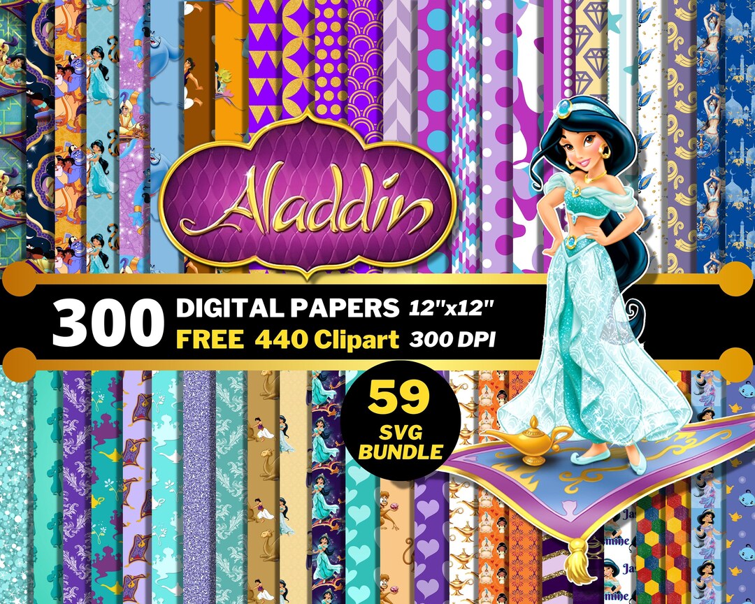 Aladdin Jasmine Digital Papers, Jasmine Clipart PNG & SVG, Princess ...