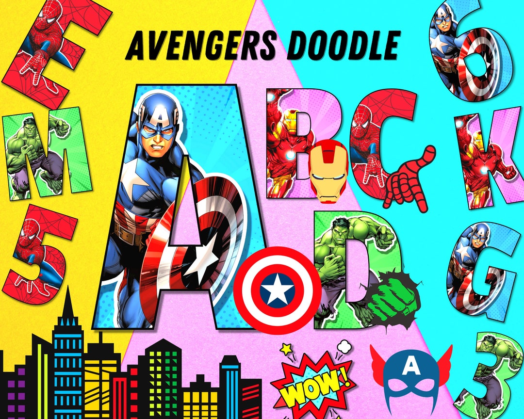Marvel Avengers Doodle Alphabet, Spider-man, Captain America, Ironman ...