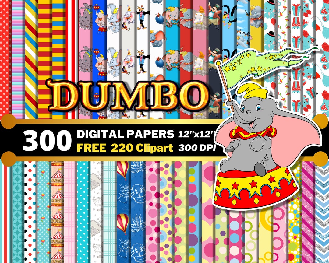 Dumbo Digital Papers, Dumbo Clipart PNG, Dumbo Baby Shower Printable ...