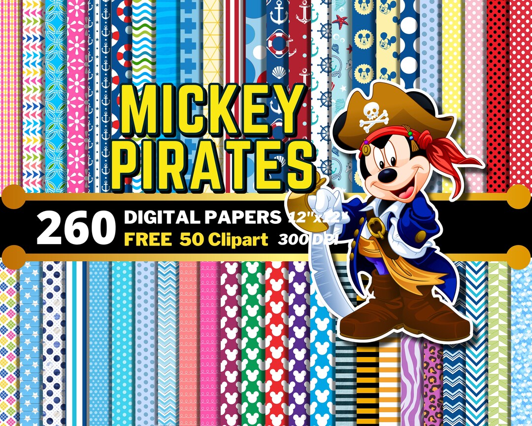 Mickey Pirates Digital Papers, Mickey Captain Clipart PNG, Mickey ...
